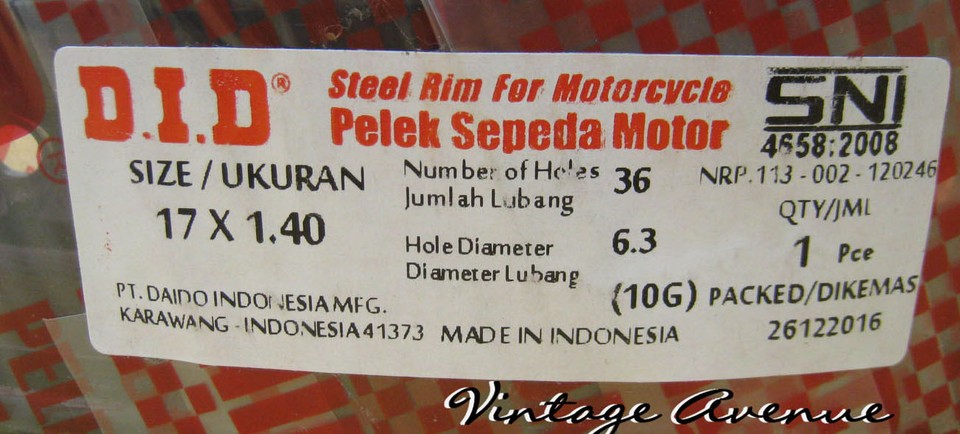 GENUINE ORIGINAL D.I.D. DID FRONT+REAR *BLACK* DID WHEEL RIM 17X1.40-B ...