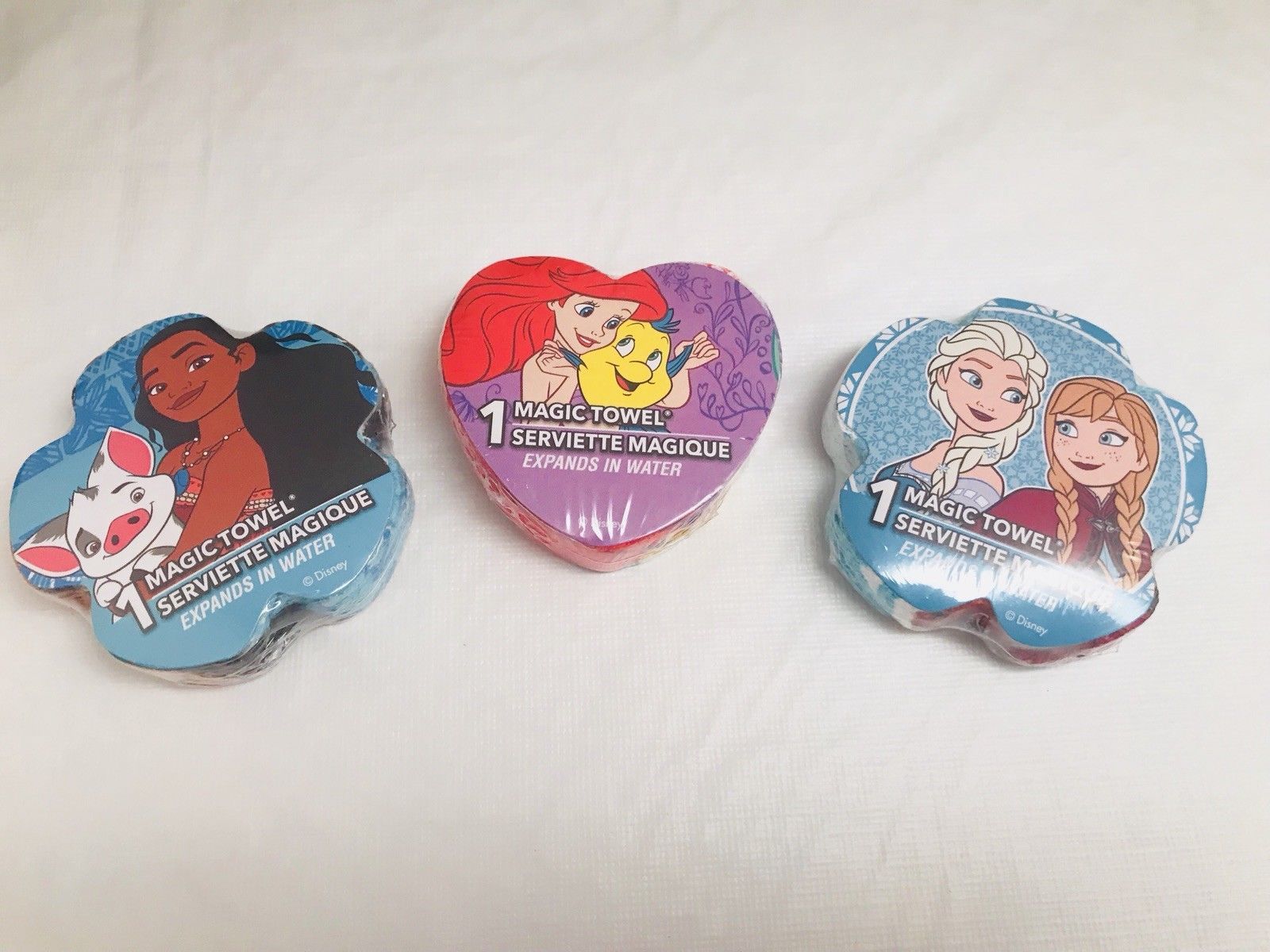 Lot of (3) Disney Princess, Moana, Ariel, Elsa & Anna Magic Towels ...