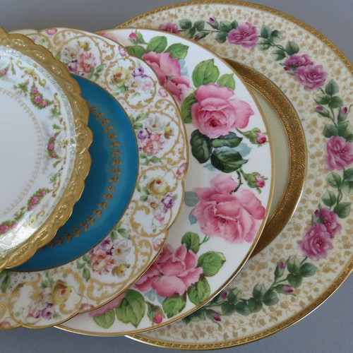 Lot 4 Antique Porcelain Plates 7-10" PINK ROSES Swags w GILT * Limoges ...
