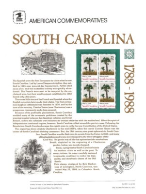 #309 25c South Carolina Statehood #2343 USPS Commemorative Stamp Panel ...