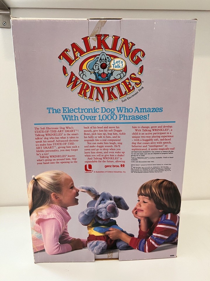 Talking Wrinkles Dog Electronic Puppet Vintage 1986 with Bone & Box ...