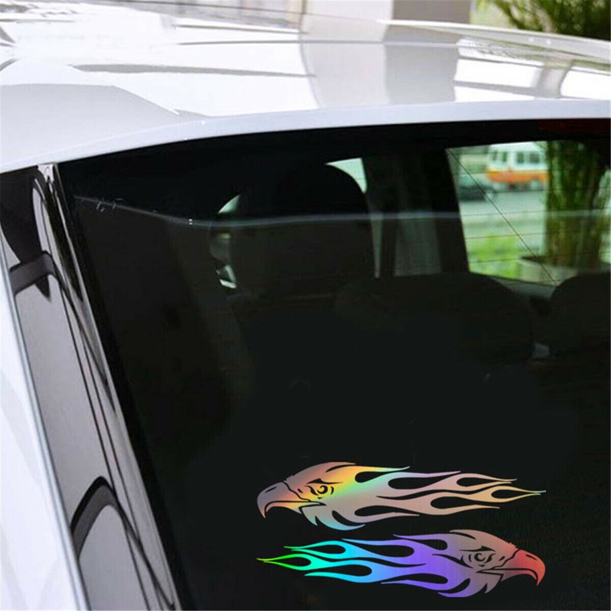 2x Eagle Flame Sticker Car Motor Decal-Silver Gloss holographic Rainbow ...