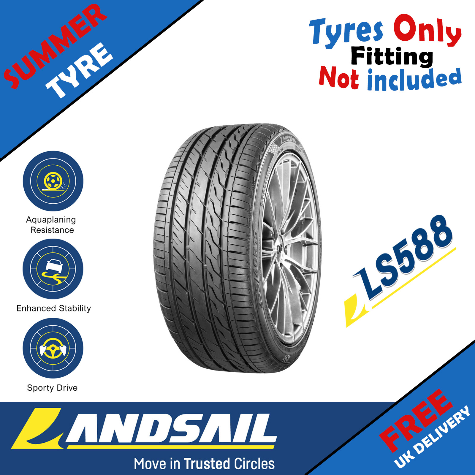 Landsail Tyre 205/45/R17 205 45 17 88W XL LS588 Summer CB Rated 68Db X1 ...