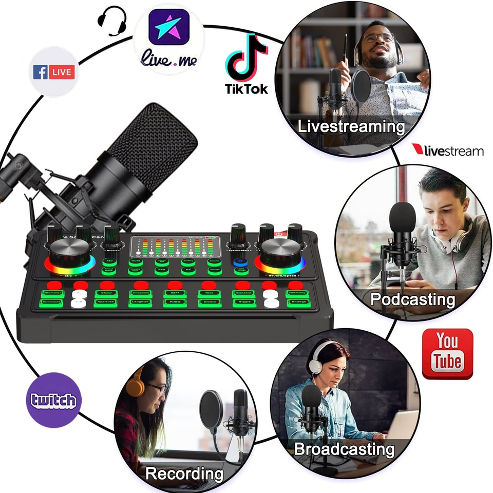 Podcast Mixer Equipment Microphone Bundle Kit Studio Audio Recording ...