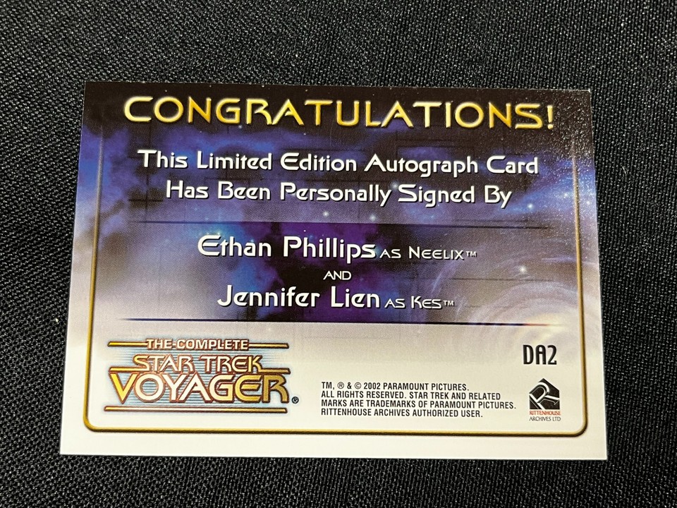 2002 Star Trek Ethan Phillips Neelix & Jennifer Lien Kes dual autograph ...