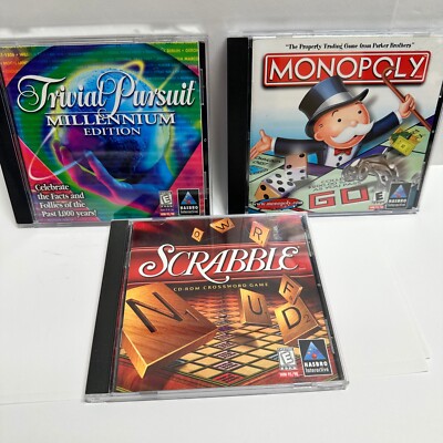Vintage PC Game Lot (CD-ROM Windows 95/98) Scrabble, Monpoply, Trivial ...