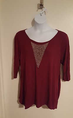 Glitterscape Sz 3X Stretch Knit Beaded Neck Maroon Wine Top | eBay