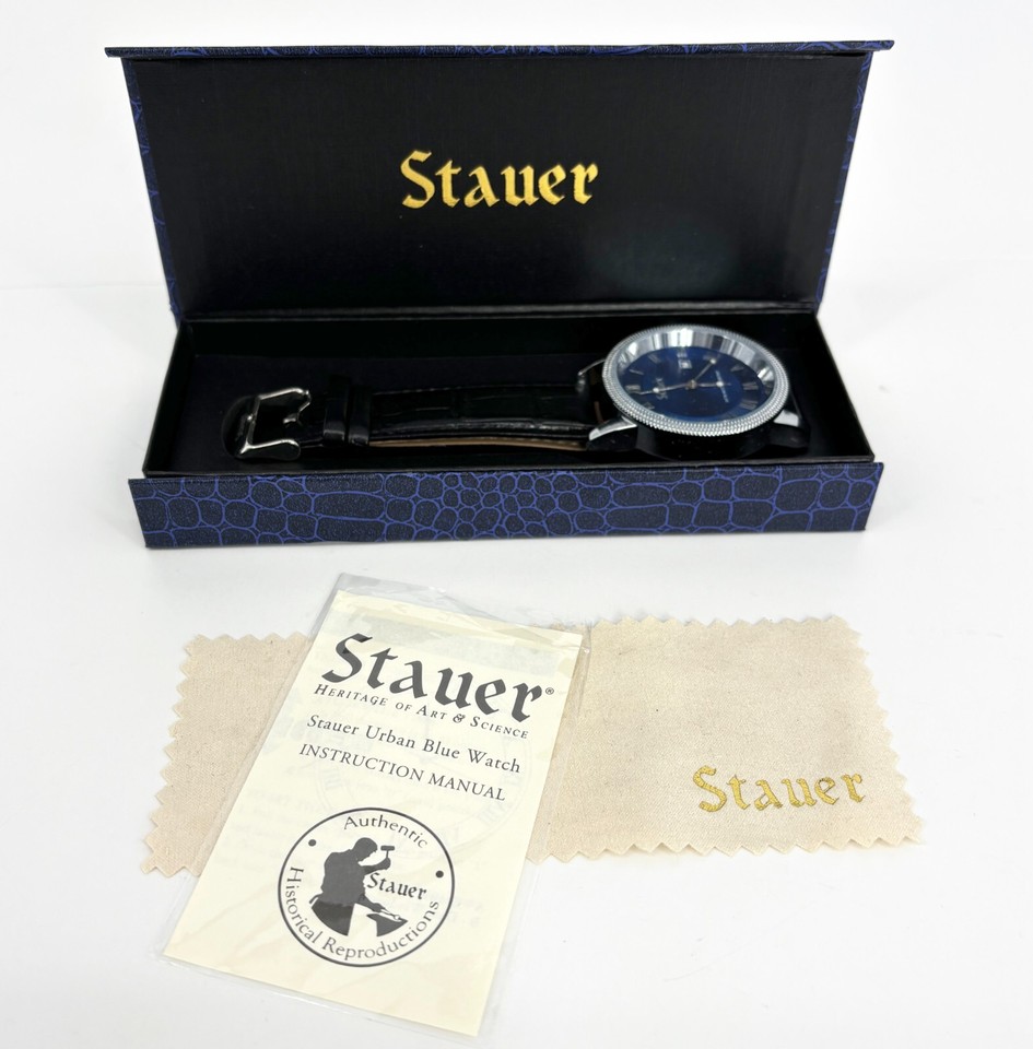 Stauer Urban Blue Dial Watch Analog Quartz Stainless Steel Black ...