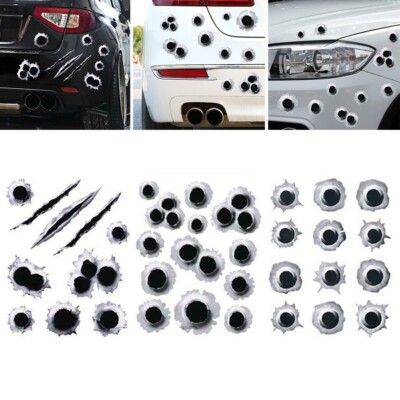 3D Car Stickers Auto Bullet Hole Decals 3 Motorcycle PVC Realistic 1 ...