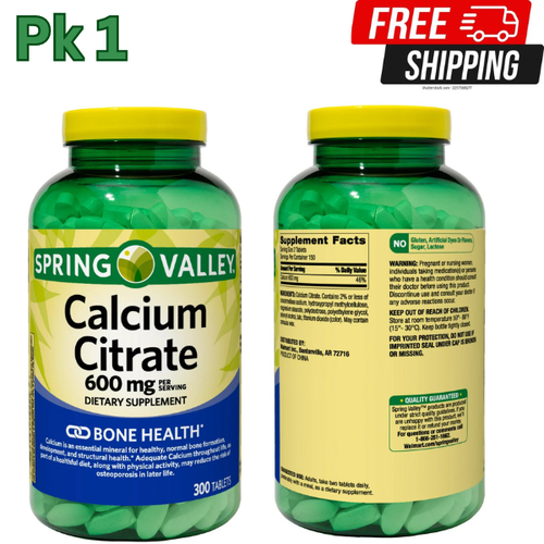 Spring Valley Calcium Citrate Tablets Dietary Supplement, 600 mg, 300 ...