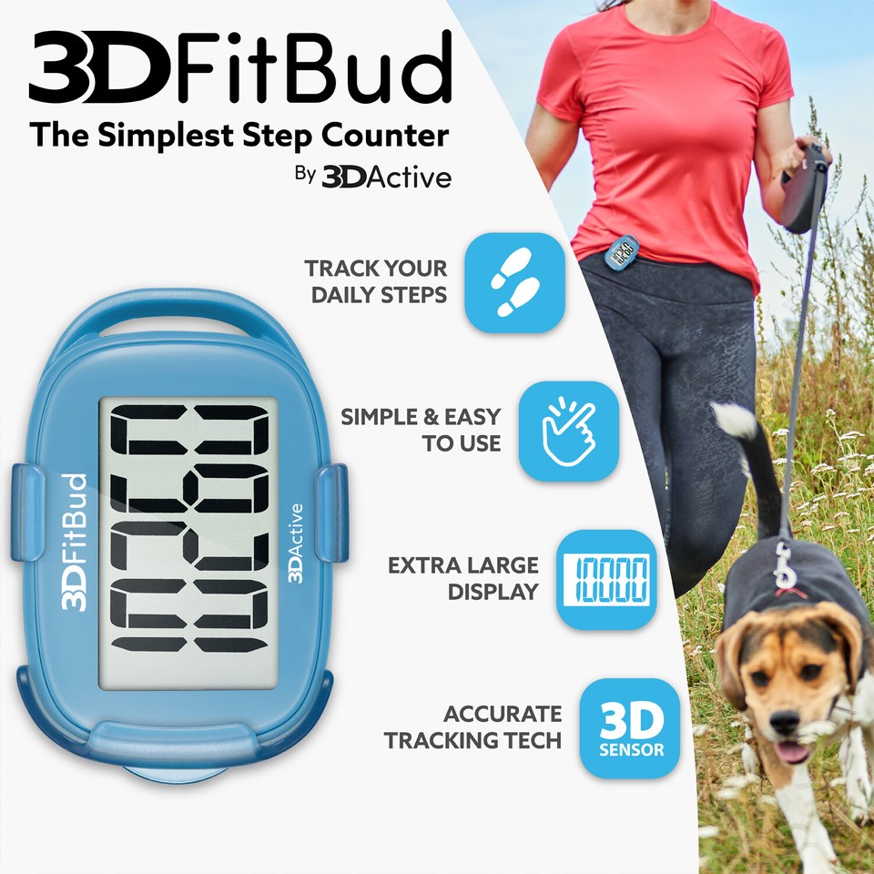 3DFitBud Simple Step Counter Walking 3D Pedometer with Clip and Lanyard ...