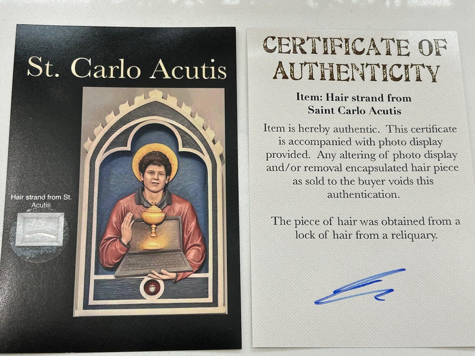 Saint Carlo Acutis hair strand Piece Relic | Grelly USA