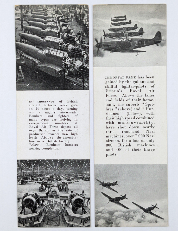 Lot 4 WWII British Propaganda Bookmarks Royal Air Force Royal Navy 1941 ...