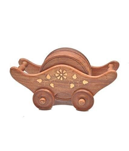 Wooden Handmade Trolley Shaped Brass Set of 6 with Decorative Holder ...