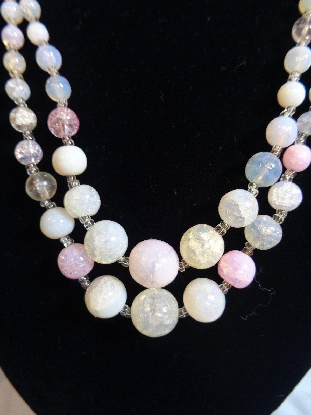 Pastel Pink White Opalescent Glass Bead Necklace 2 … - Gem