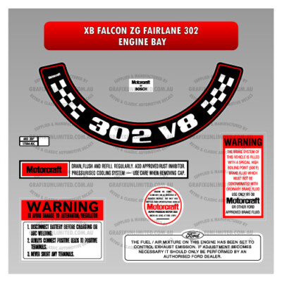 XB Falcon ZG Fairlane 302 Engine Bay Decal Kit | eBay Australia