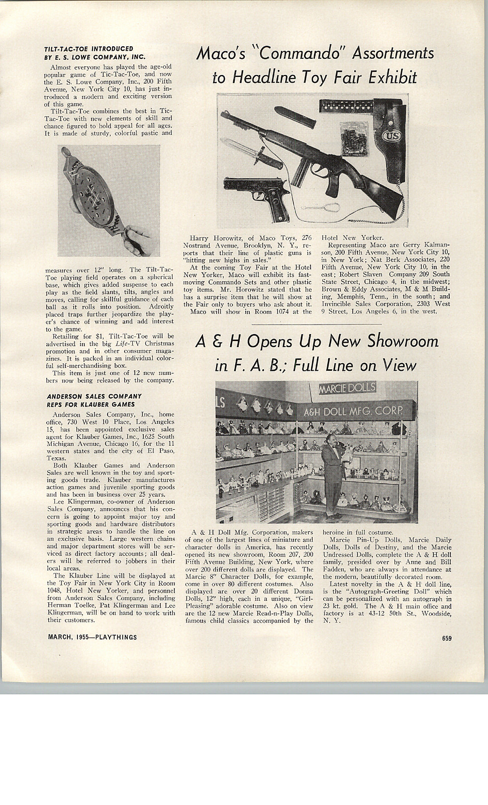 1955 PAPER AD Article Maco Toy Guns Rifles Commando Marcie Doll Dolls A ...