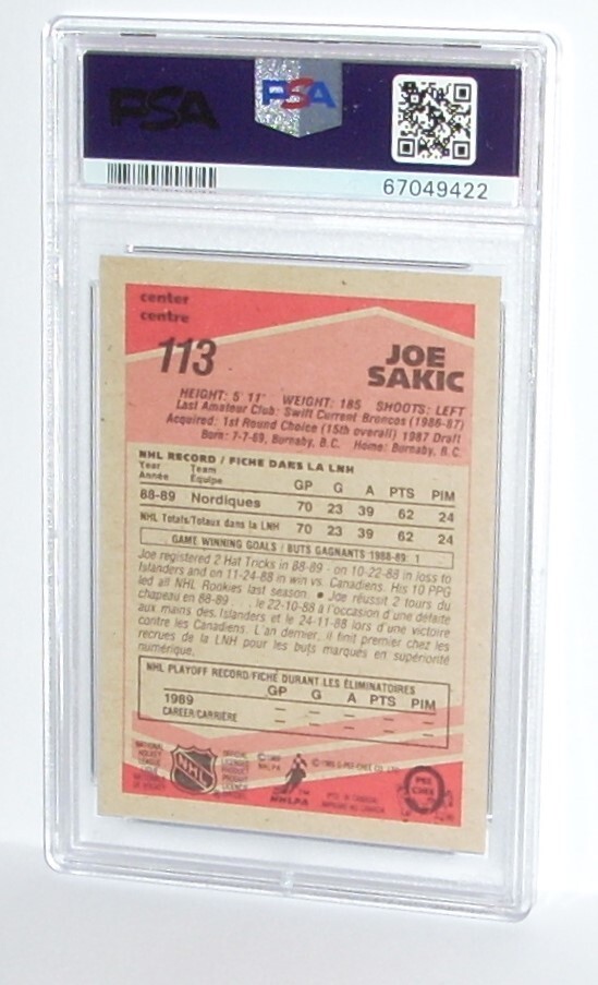 1989 O-Pee-Chee Hockey Nordiques Joe Sakic Rookie RC Card #113 PSA 9 ...