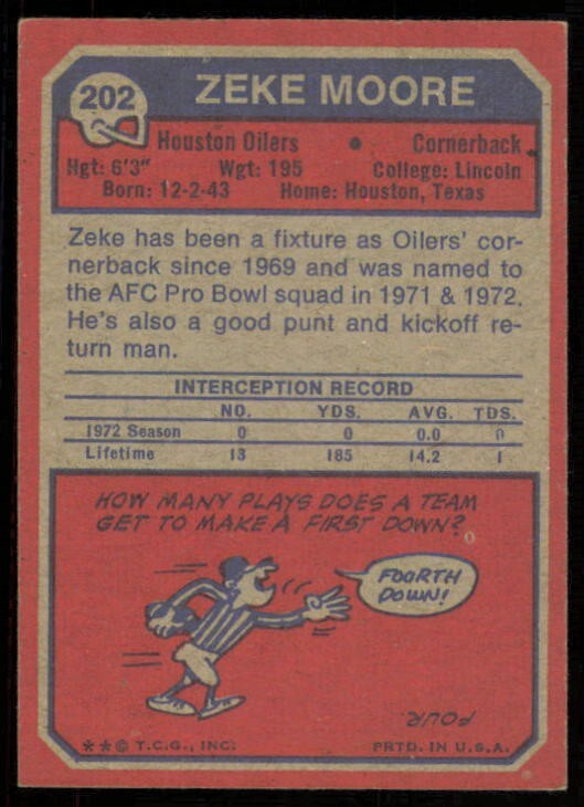 1973 TOPPS #202 Zeke Moore Houston Oilers VG/EX-EX | eBay