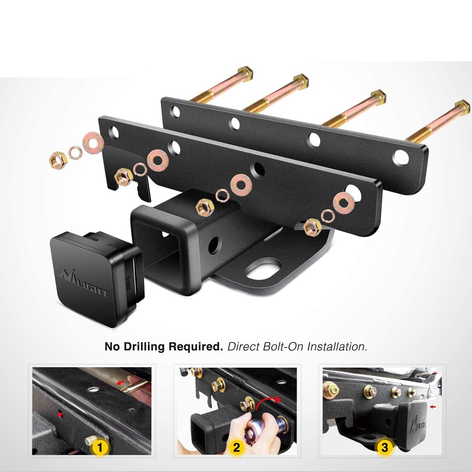 Black 2" Trailer Hitch Receiver Tow Kit For Jeep Wrangler JK 2&4 Door ...