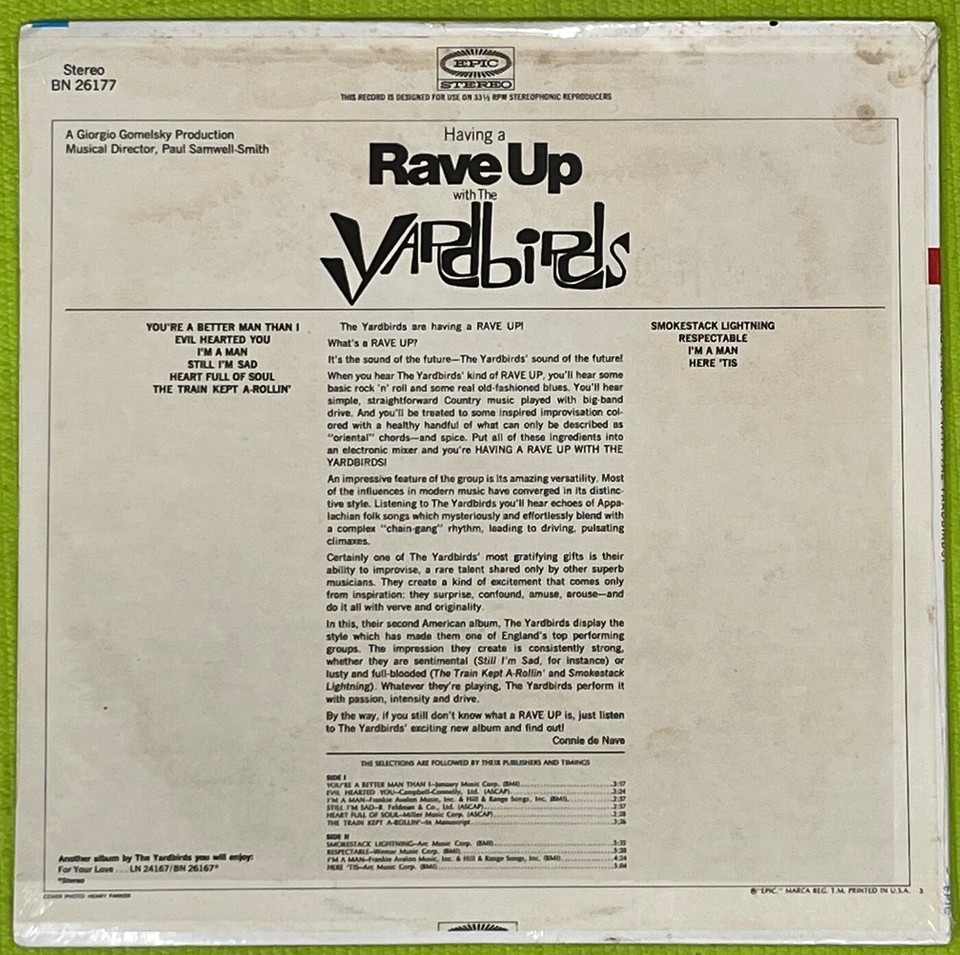 Yardbirds-Having A Rave Up LP orig.1965 Epic -STILL-SEALED !! BN 26177 ...