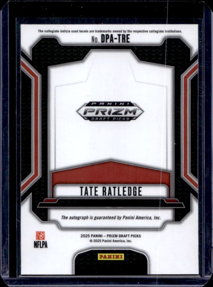 2025 Panini Prizm Draft Picks Tate Ratledge Auto RC Rookie #DPA-TRE ...