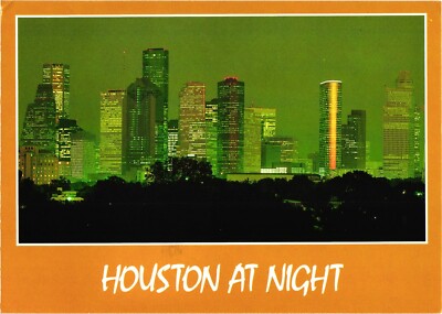 Houston Texas Skyline Night View Postcard 1980s Skyscrapers | eBay