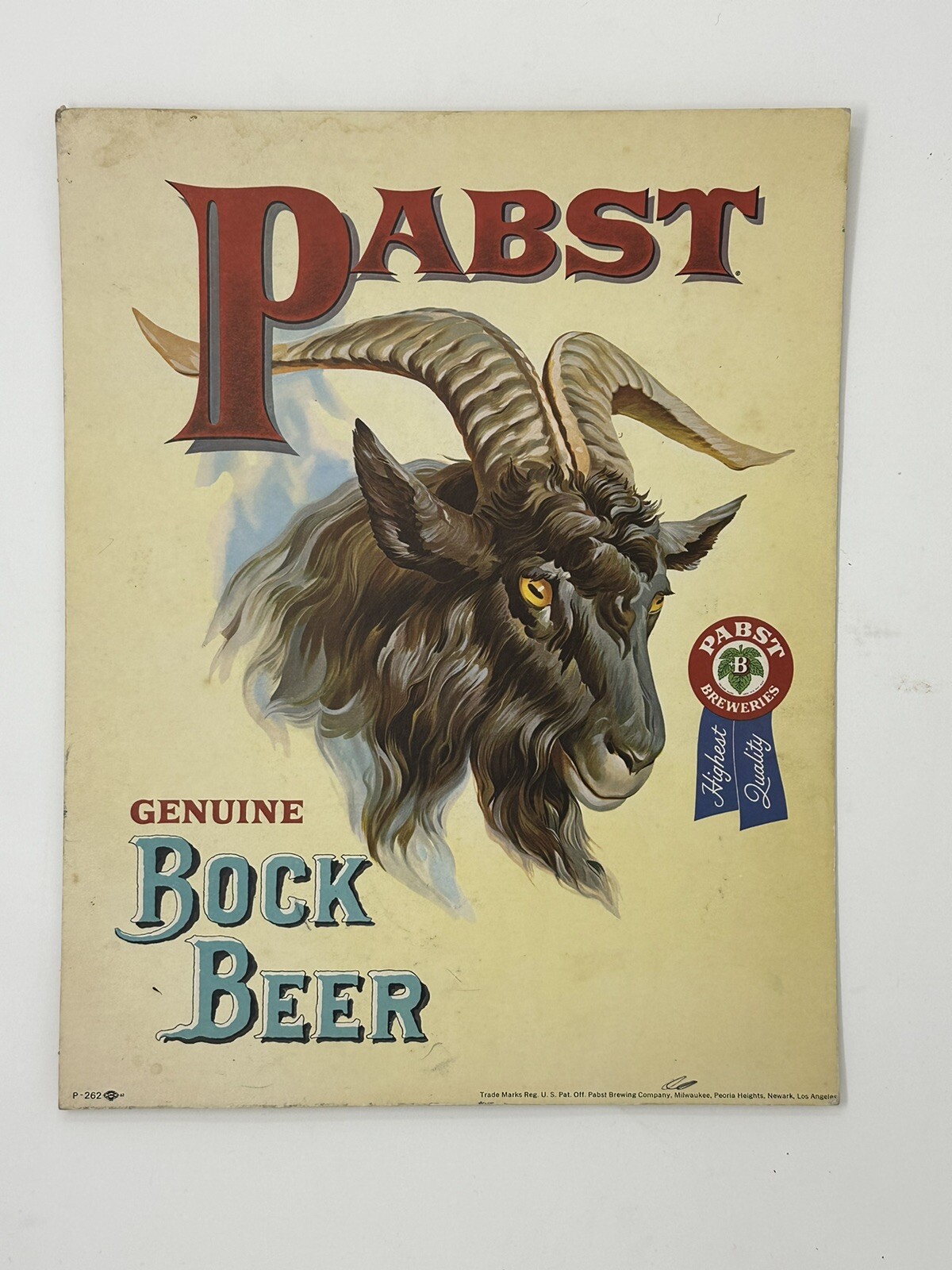 PABST BOCK BEER SIGN POSTER GOAT PBR BLUE RIBBON Stand Up Display Board ...