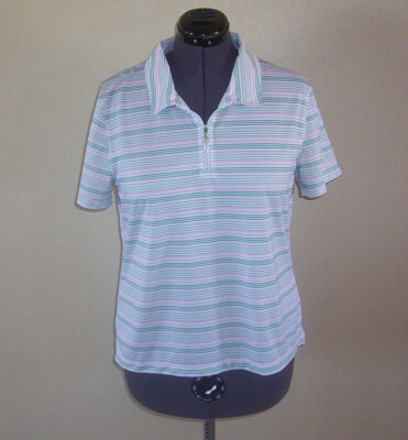Women's Champion White with Multi-Color Stripes Knit Golf Top X-Large ...