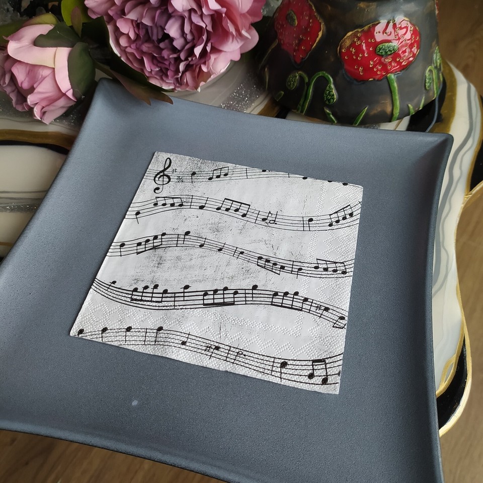 S092# 3x Single SMALL Paper Napkins Decoupage Craft Aged Music Notes ...