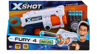 Zuru X Shot Fury 4 Dart Barrel Rapid FireTrigger Gun Blaster Shooter 8 ...
