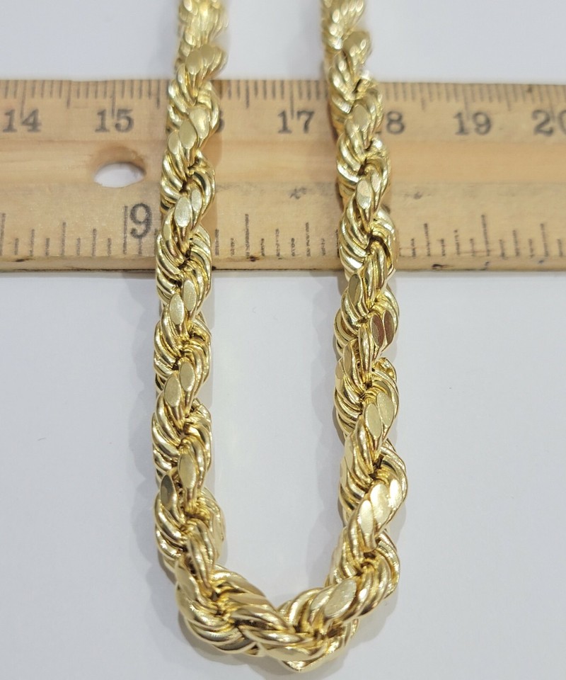 7mm Rope Chain 20"-30" Real 10kt Yellow Gold Necklace Men's Diamond Cut ...