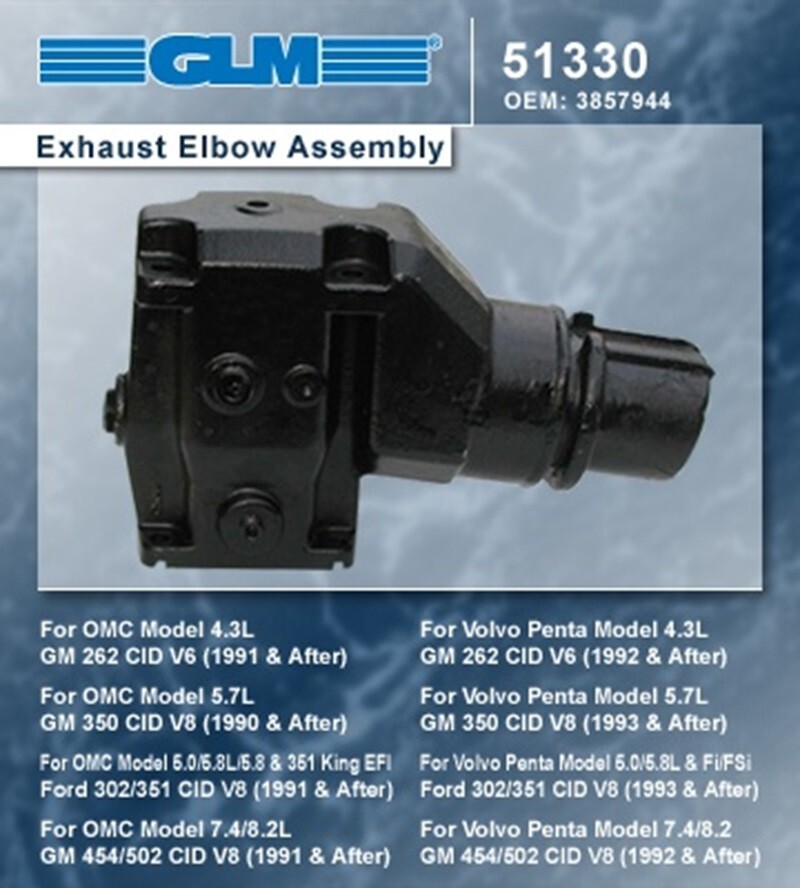 GLM Volvo Penta Exhaust Riser Elbow OMC 4.3 5.0 5.7 5.8 L 305 350 v6 v8 ...