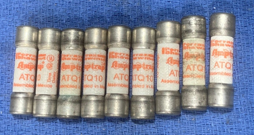 9 Ferraz Shawmut ATQ10 ( 10 Amp ) ATQ 10A 500Vac Midget Time Delay Fuse ...