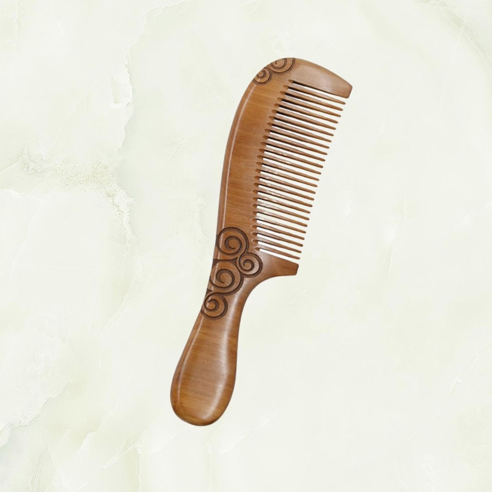 Peach Wood Hair Comb Round Handle Comb Carving Hair Comb Teethed Comb ...