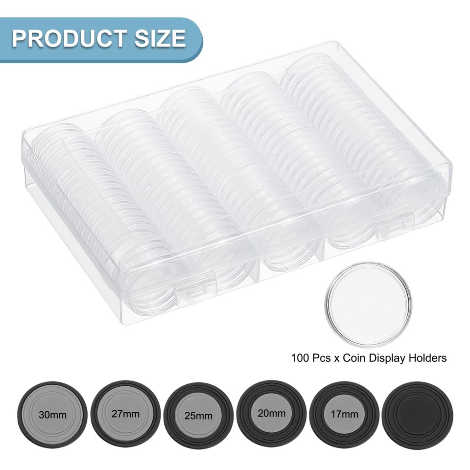 Coin Snap Holder, 100 Pack Coin Case Storage Round with Organizer Box ...