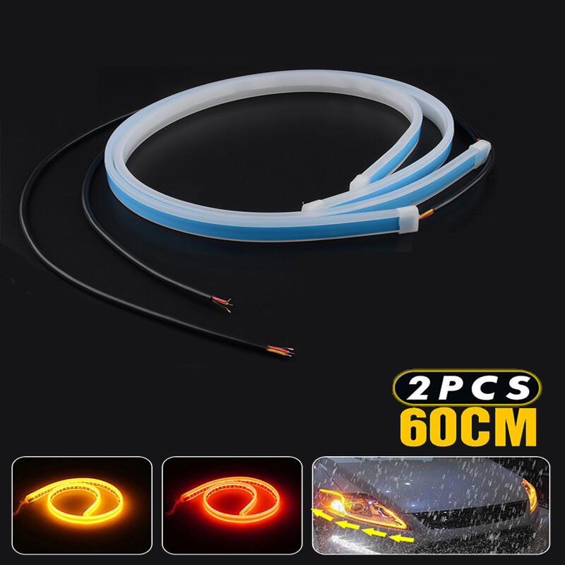 Pair Car LED Strip Turn Signal DRL Daytime Running Light Sequential ...