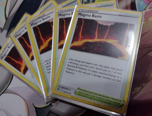 x4 Pokemon Magma Basin Stadium Trainer Card Brilliant Stars 144/172 NM ...
