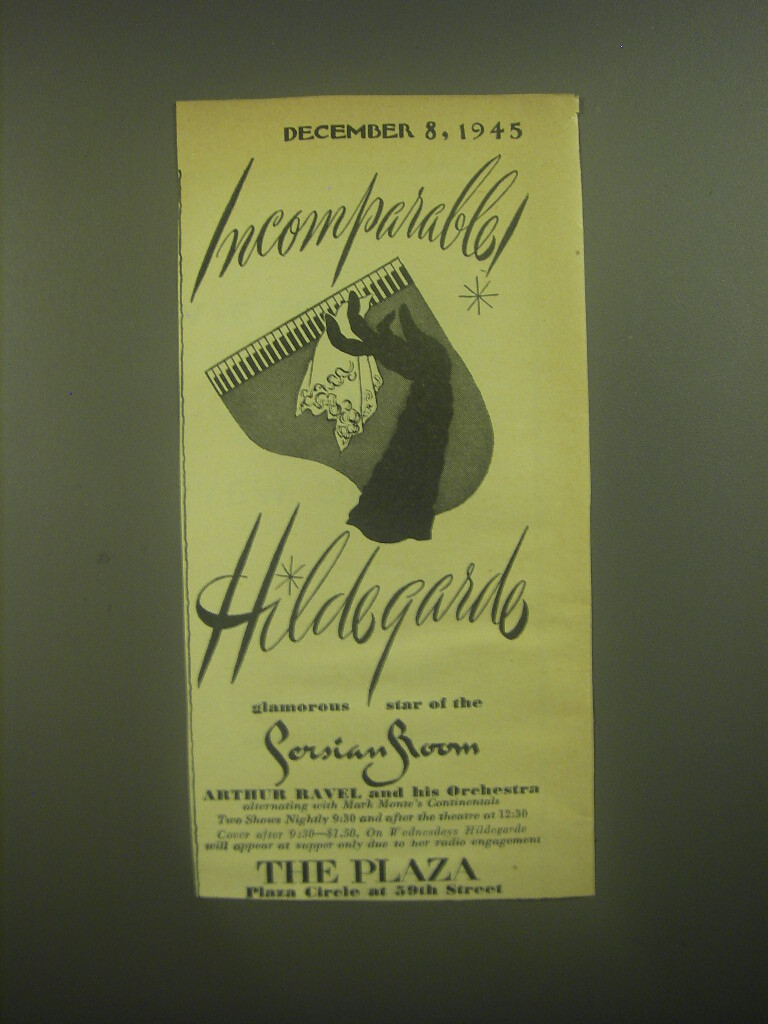 1945 The Plaza Hotel Ad - Incomparable Hildegarde | eBay