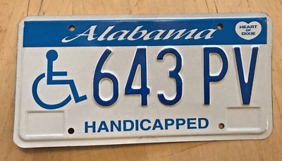 ALABAMA DISABLED PERSON HANDICAPPED LICENSE PLATE " & 643 PV " AL ...
