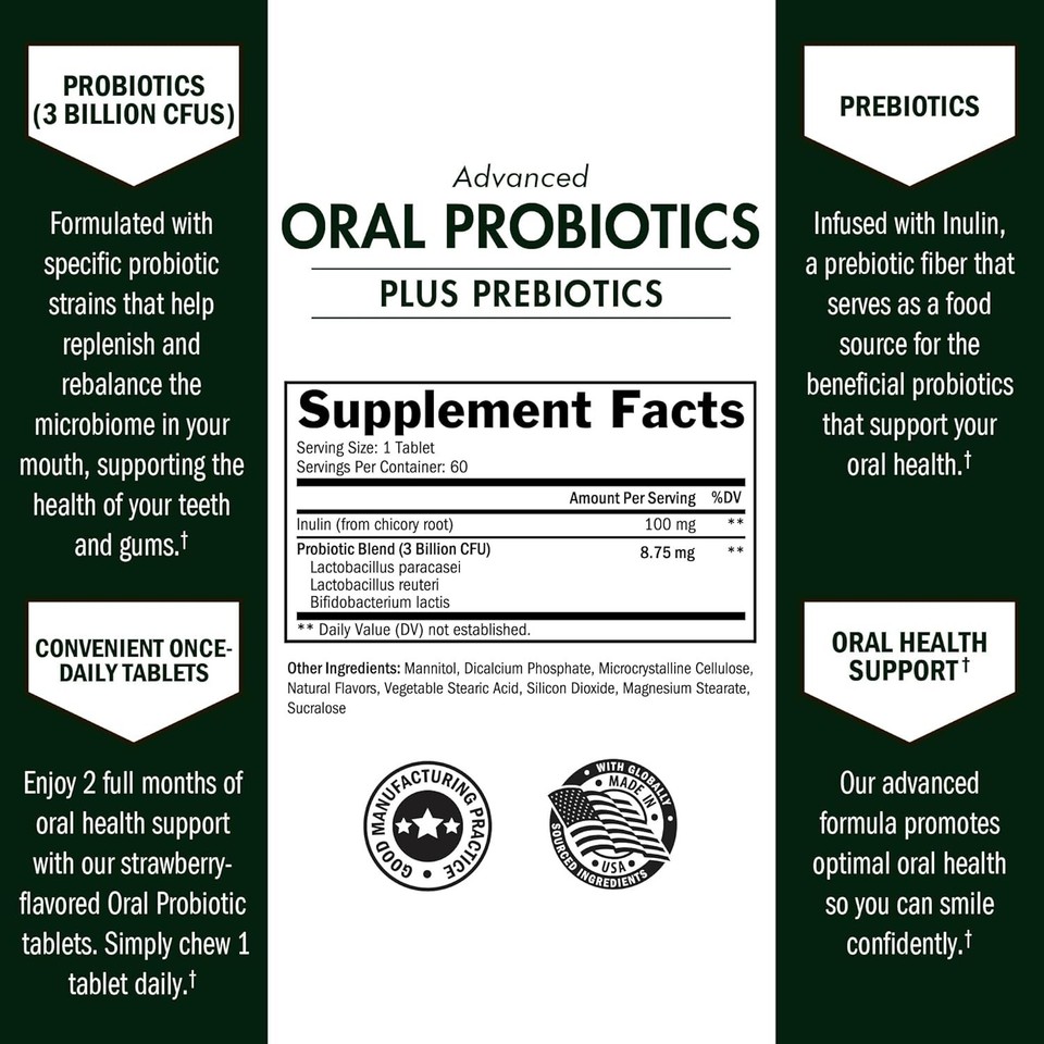 Oral Probiotics Supplement with Prebiotics - Supports Healthy Teeth ...