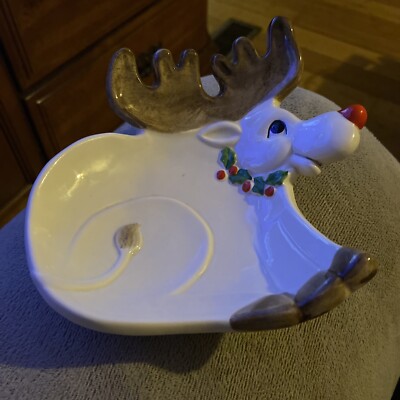 EUC Vintage Fitz & Floyd 1977 Rudolph Reindeer Moose Bowl Candy Dish 6. ...