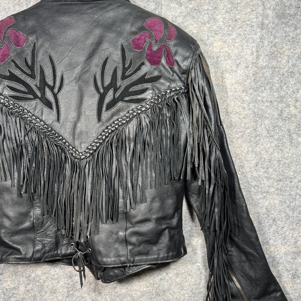 Vintage Highway One Genuine Leather Jacket Womens Size XL Fringe Biker ...