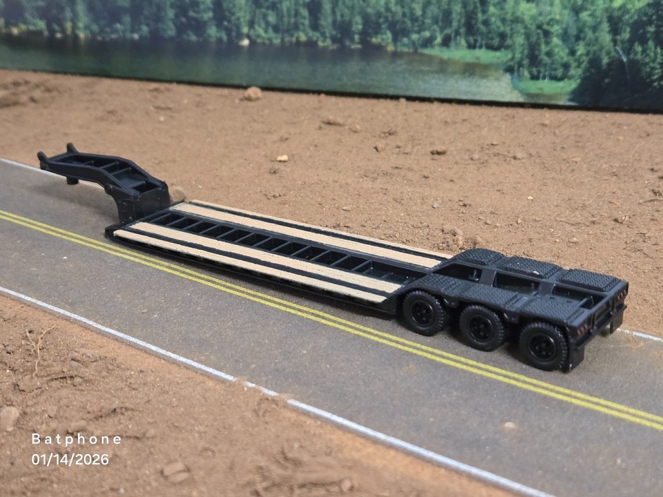 HO Scale Diecast Masters Black Wheels Trail king 3 Axle lowboy trailer ...