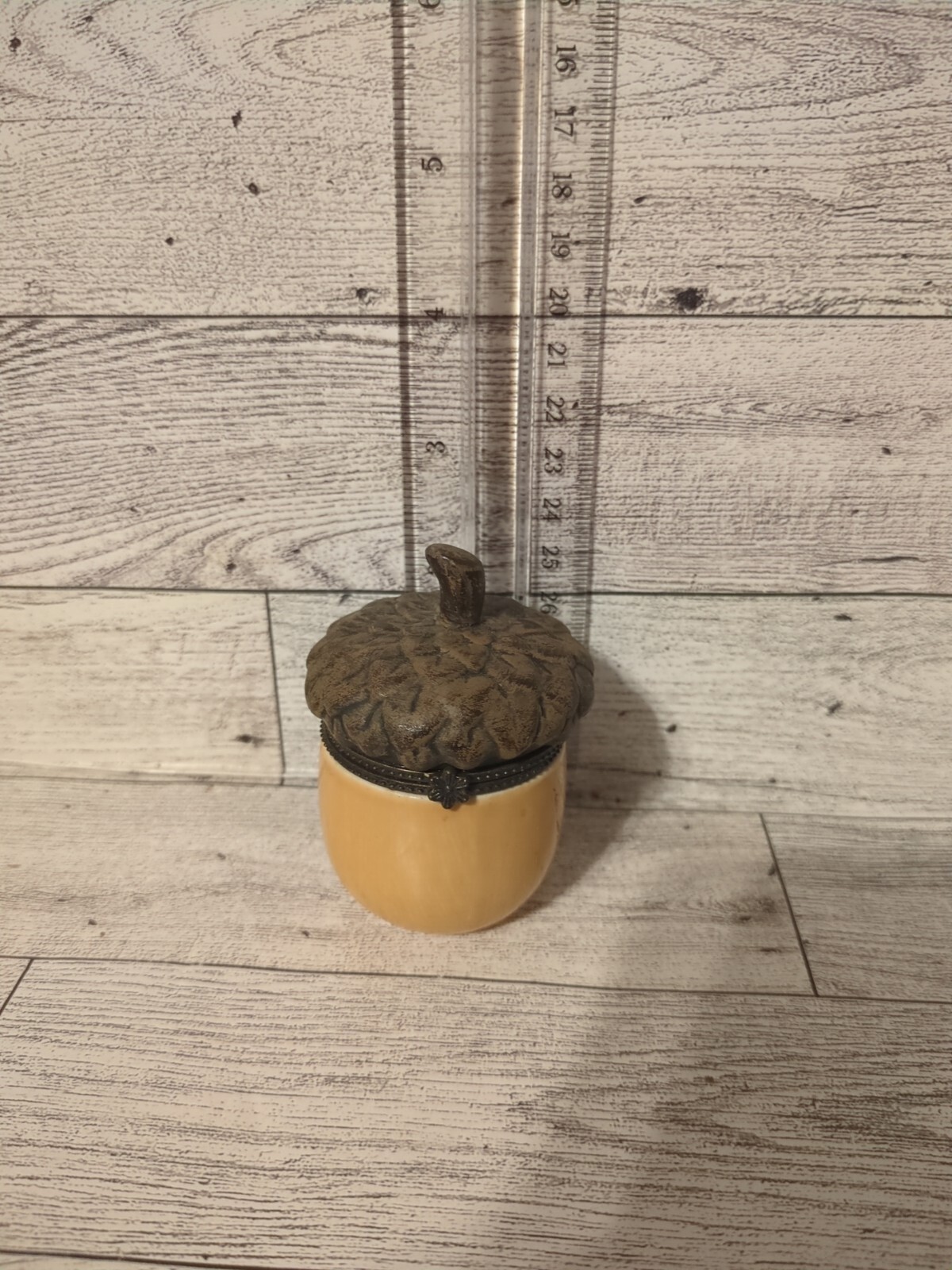 VTG RETIRED HMK, LIC TRINKET BOX ACORN SHAPE PORCELAIN AND BRASS RIM ...