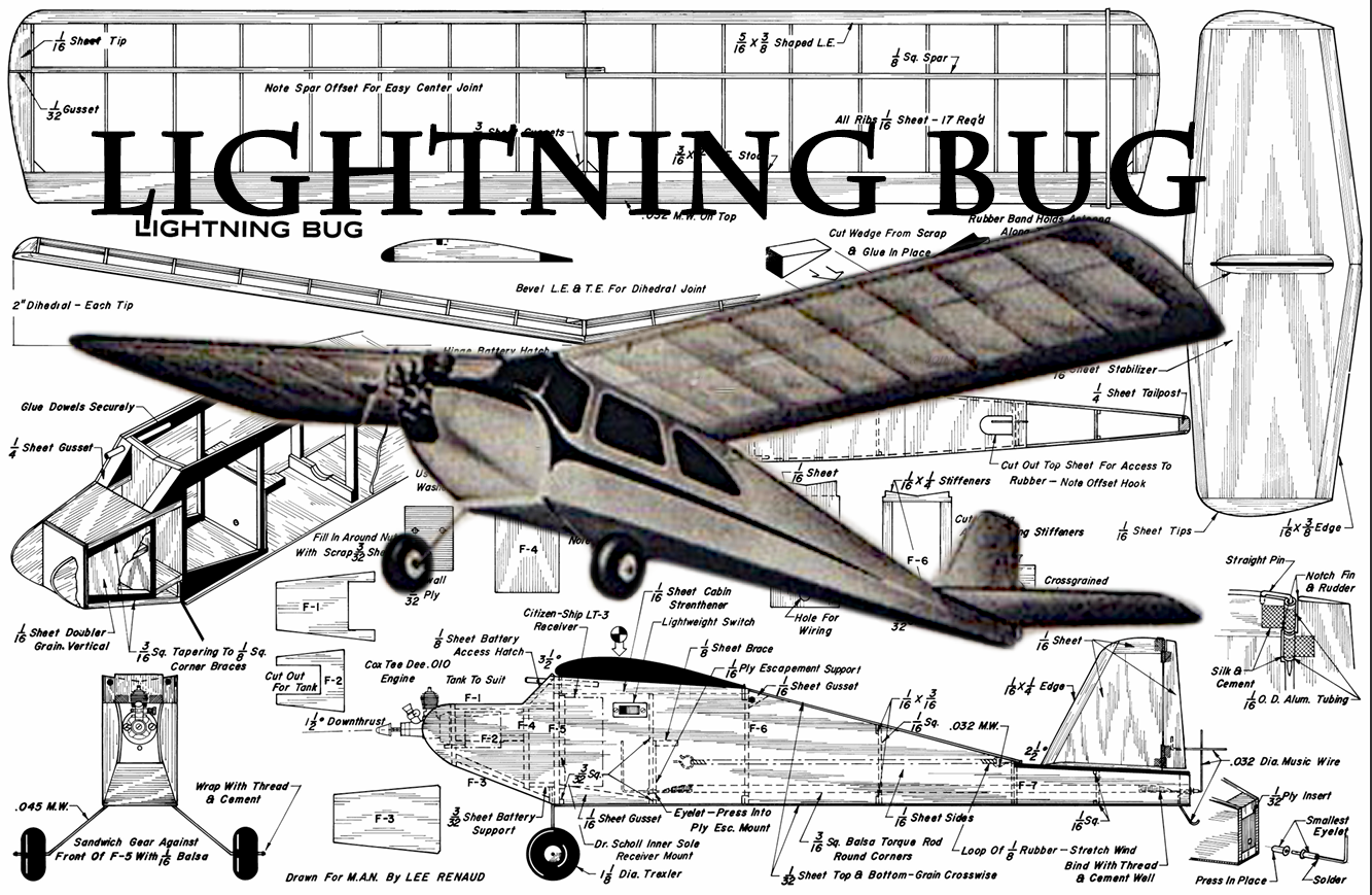 Lightning Bug .010 22" WS RC Airplane Plans & Templates Printed | eBay