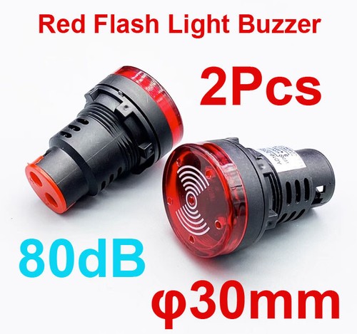 2x Red Buzzer Flash Light Active Beep Indicator φ30mm DC12V 24V AC110V ...