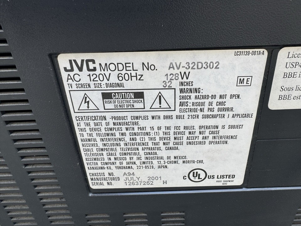 Vintage 2001 JVC D-Series AV-32D302 32" Retro Gaming CRT TV | eBay