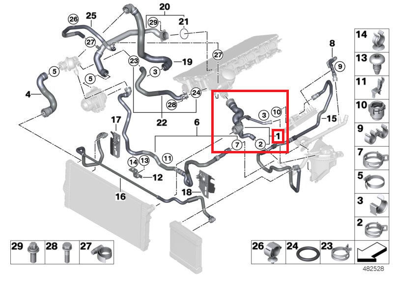NEW GENUINE BMW F07 F06 F10 F12 F01 N55 PETROL ENGINE COOLANT HOSE ...