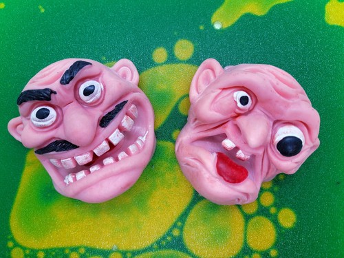 2pc Set Vintage Rubber Face Ugly Hand Finger Puppet Flexiface Tobar ...